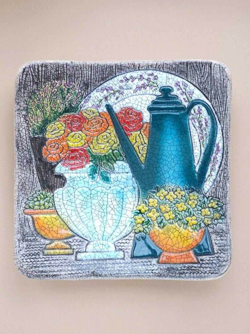 Прованс. Тарелка, панно, изразец, настенный декор, плакетка, украшение настенное интерьерное. Ярославская майолика. Керамика ручной работы. Сделано в России.