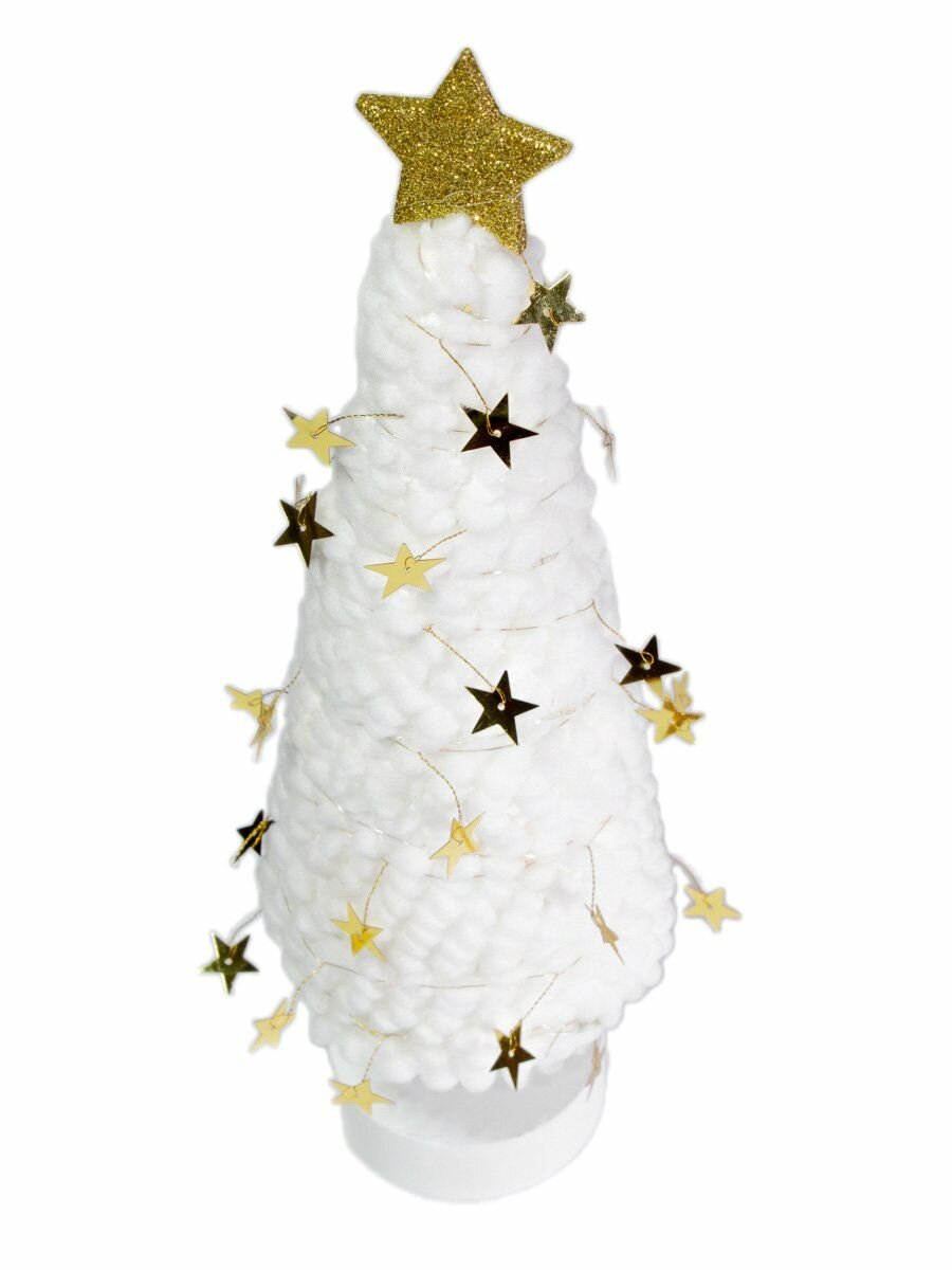 Светильник настольный «Елка» дизайн 2 (белое основание золотая звезда) 20LED плюш 11.5х38.5см тепл. бел. Космос KOC_TAB-B105