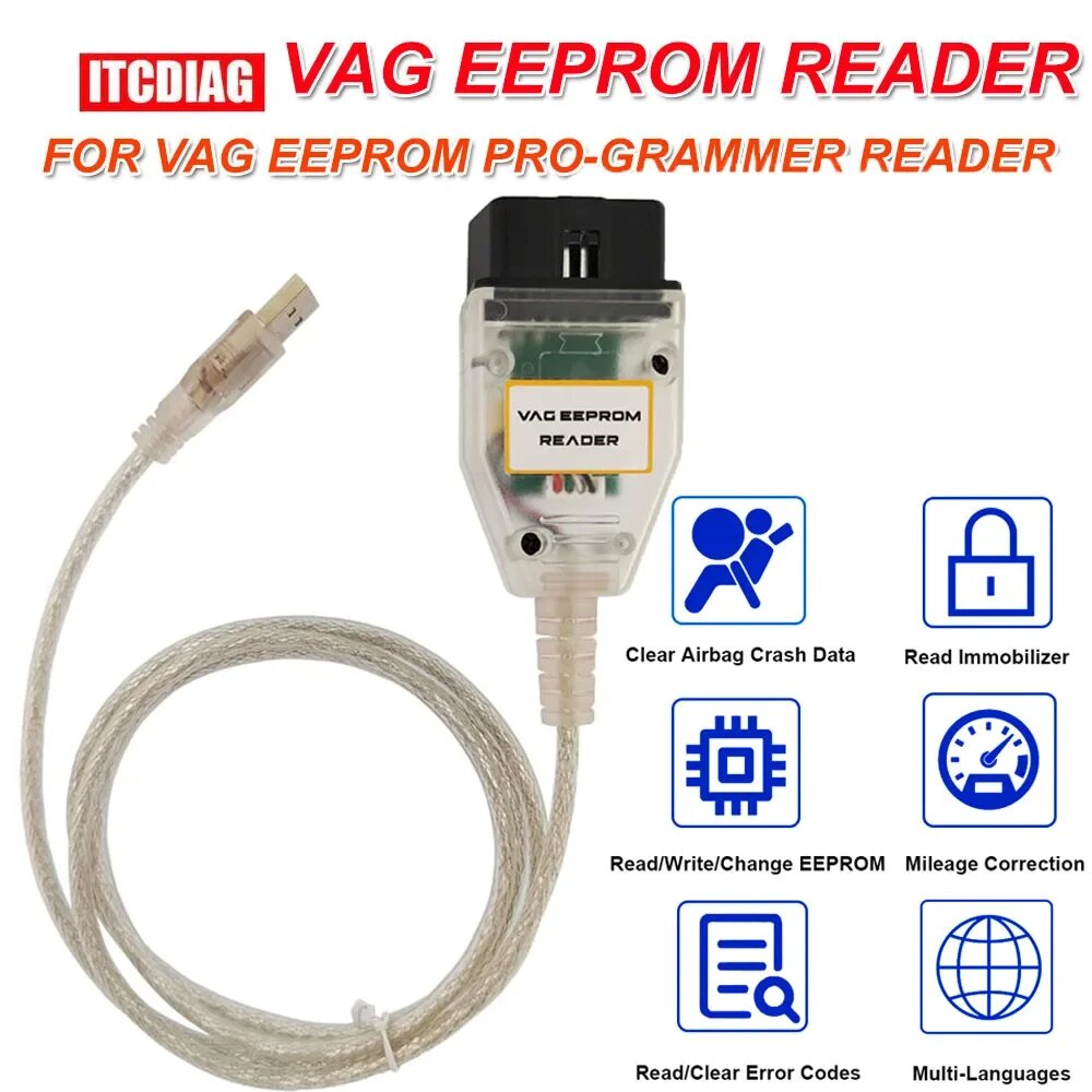 Для VAG Eeprom Programmer Reader 1.20 поддерживает четкий сброс подушки безопасности, считывание данных о столкновении, иммобилайзер Eeprom, коррекция пробега
