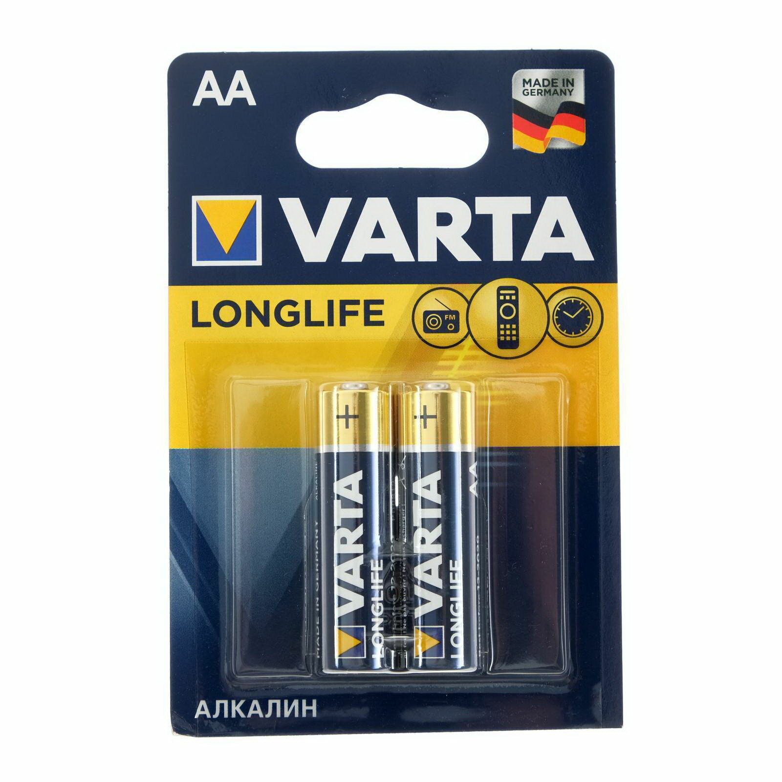 Батарейка алкалиновая LongLife, AA, LR6-2BL, 1.5 В, блистер, 2 шт.