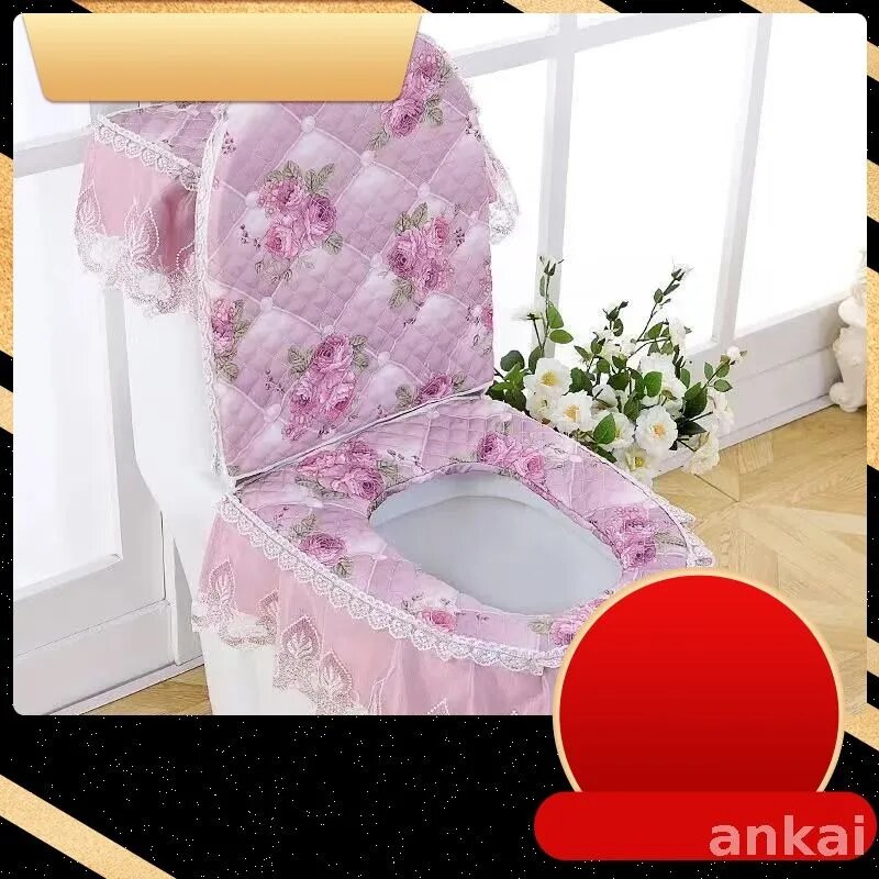 Чехол для унитаза и крышки мягкий на молнии, теплый с цветочным узором - ankai