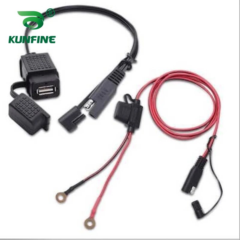 Автомобильное зарядное устройство с одним USB-портом для мотоцикла, водонепроницаемое, 12–24 В, с кабелем