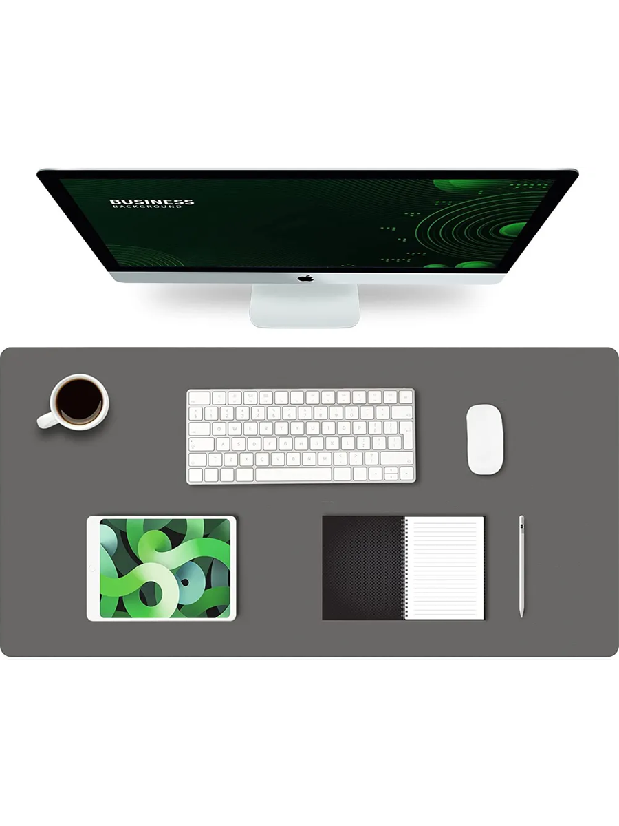 Коврик для мыши 40 х 80 см и клавиатуры большой, водонепроницаемый, кожаный, для офиса и дома, темно-серый