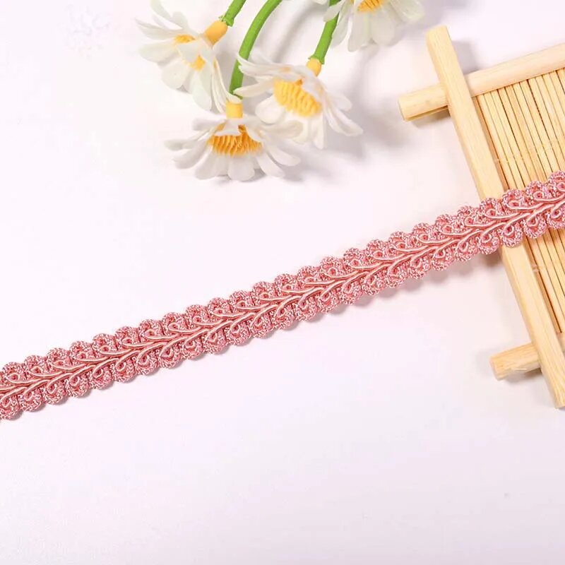 Кружевная лента полиэстер 12 мм 2/4 ярда Розовый, rubber pink, 12mm 2yards