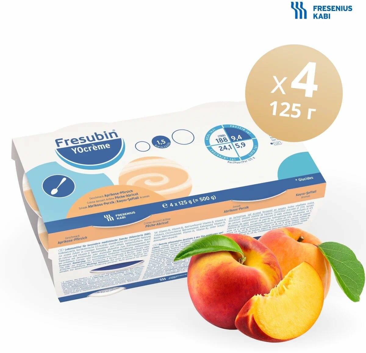 Фрезубин 2 ккал Крем-йогурт/ Fresubin2 ккал Crеme со вкусом абрикос-персик, 4 шт. х 125гр.