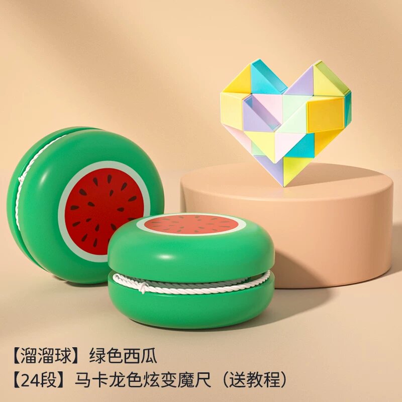 Деревянный йо-йо с зеленым арбузным дизайном и 24-сегментным макаронным цветовым магическим линейкой