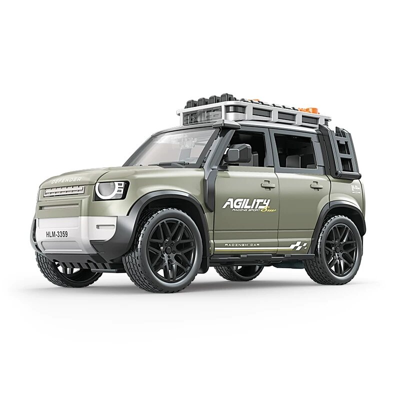 Модель автомобиля Land Rover Defender 1:28 с LED-подсветкой, звуковыми эффектами и открывающимися дверями - Серый