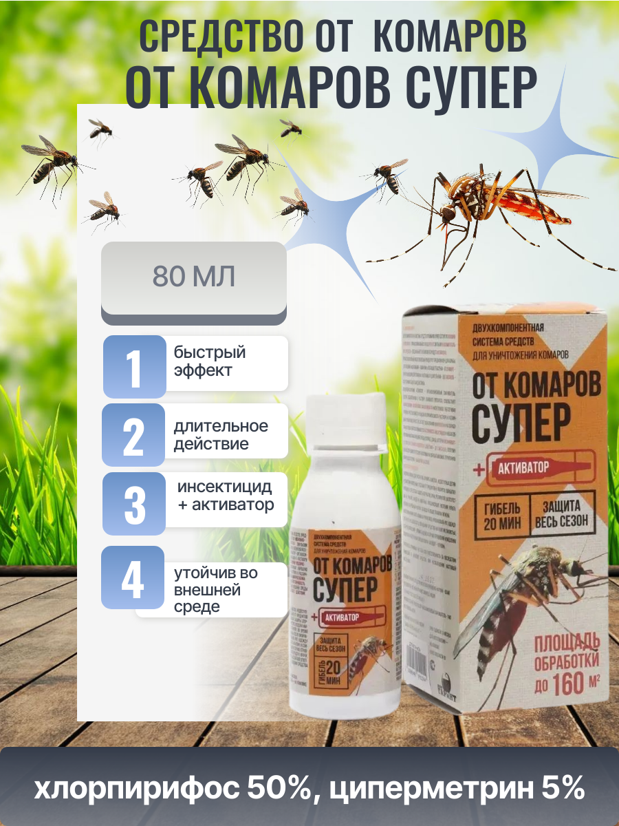 Концентрат для уничтожения комаров От комаров Супер, флакон + ампула, 80 мл.