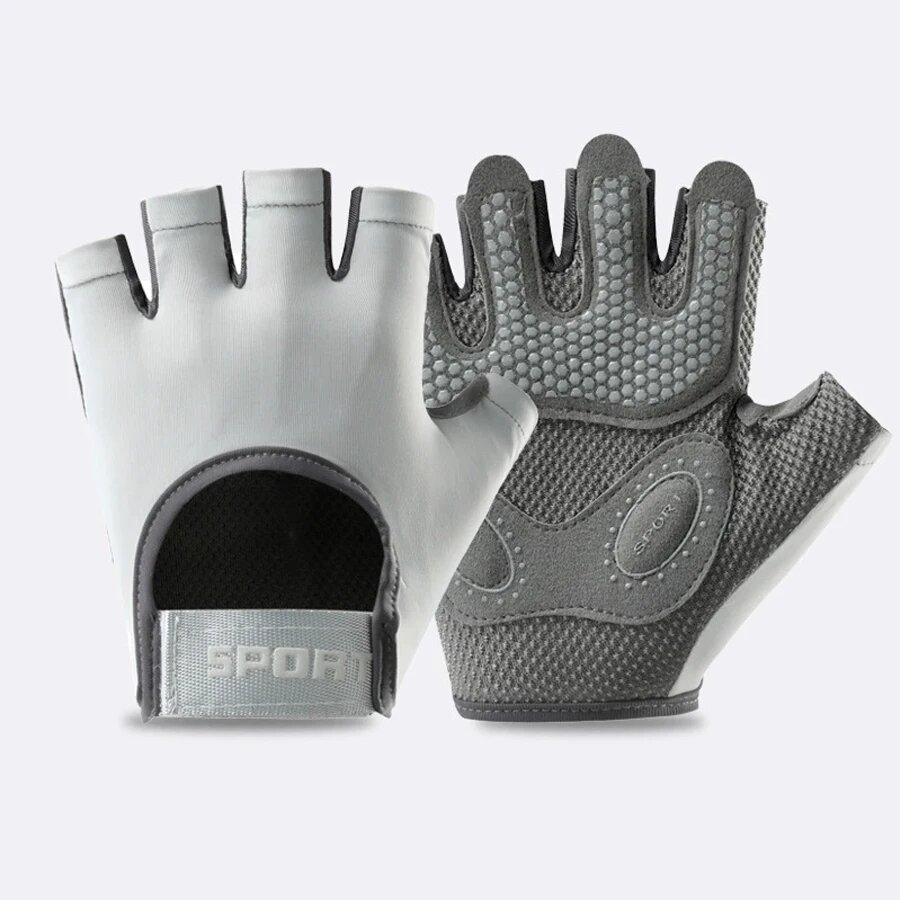 Спортивные перчатки с полупальцами серые, размер M