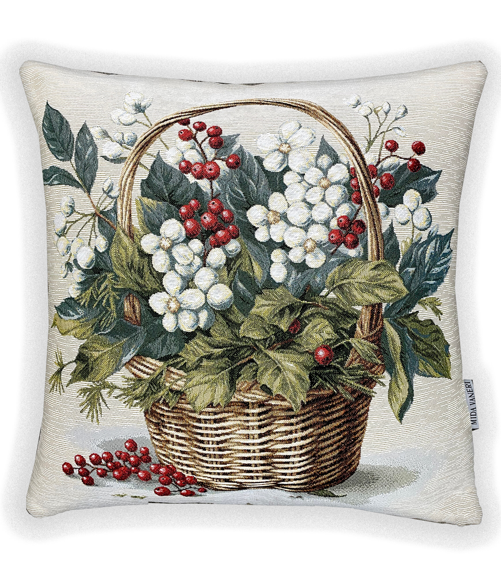 Декоративная гобеленовая наволочка "Корзина со снежноягодником" 45*45 см MIDA VANERI