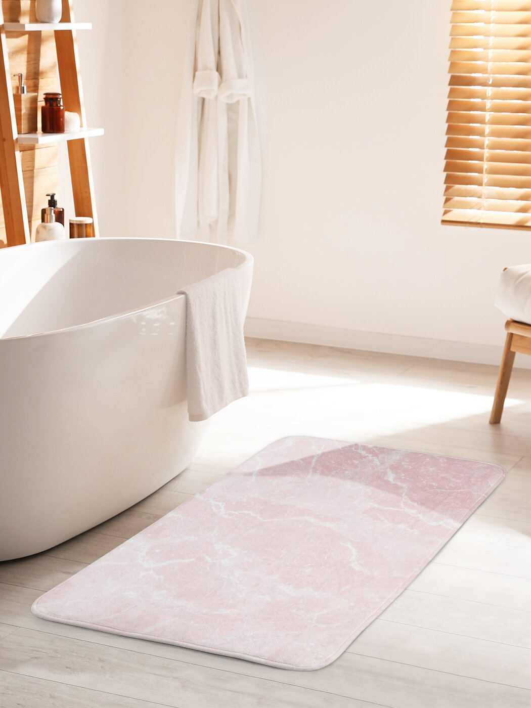 Коврик для ванной комнаты и туалета противоскользящий "Розовый мраморный узор" 60х100 см, JoyArty