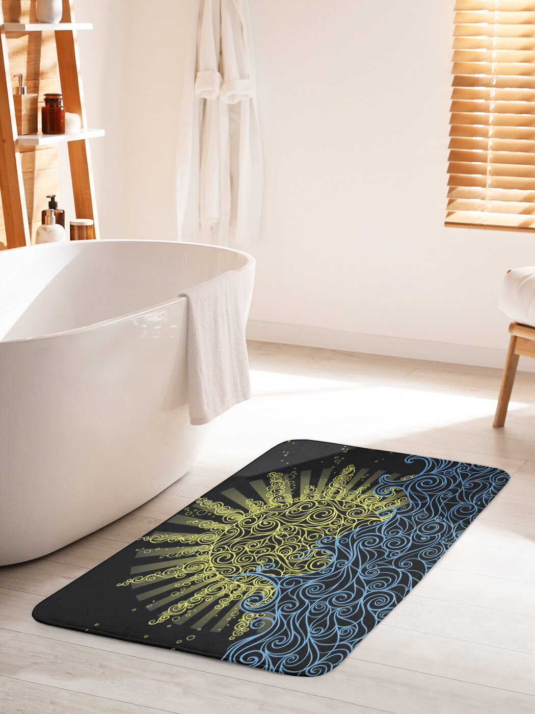 Коврик для ванной комнаты и туалета противоскользящий "Солнце и морские волны" 60х100 см, JoyArty