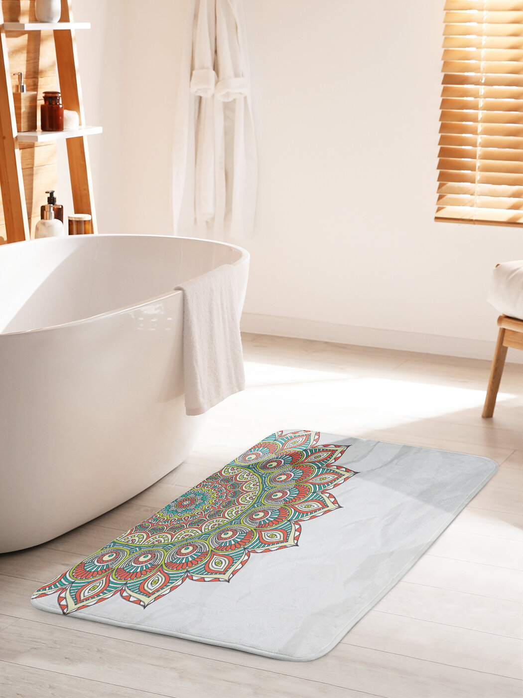 Коврик для ванной комнаты и туалета противоскользящий "Цветочные узоры" 60х100 см, JoyArty