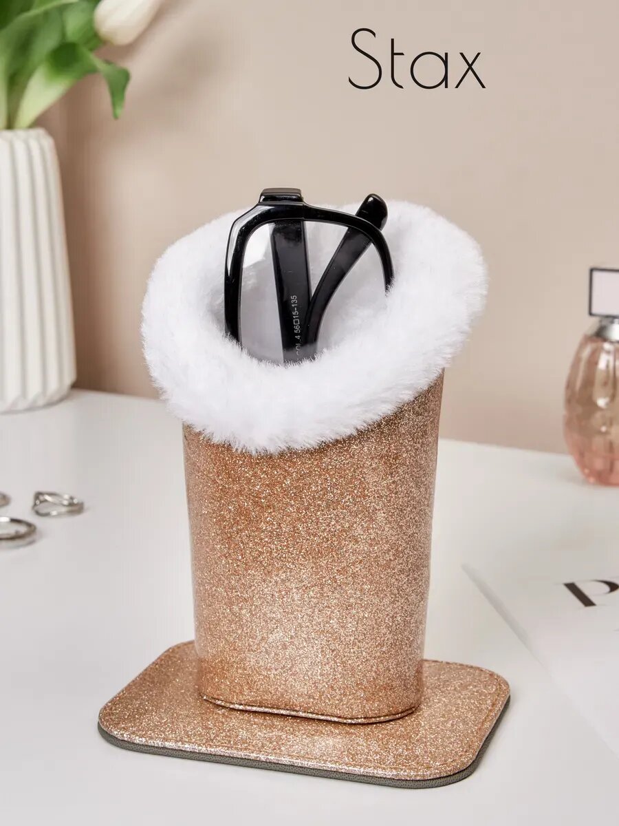 Подставка для очков настольная с мехом Stax, блестящая золотая