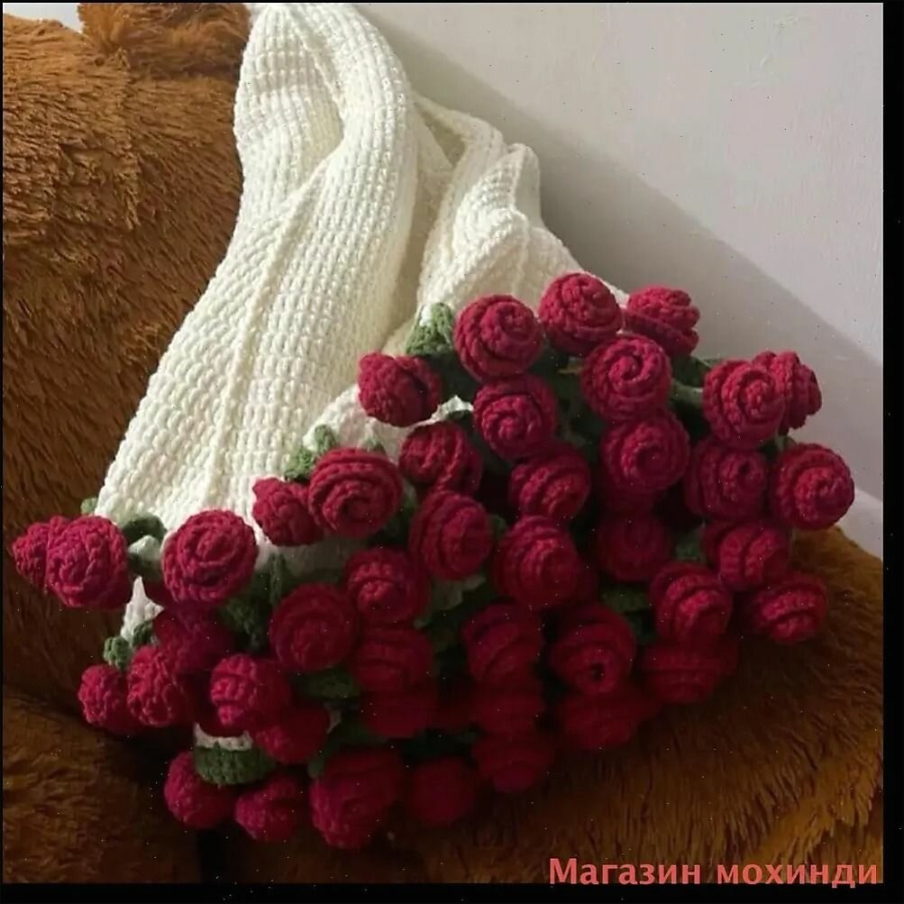 Плед вязаный Букет цветов крючком, одеяло из роз своими руками , Софт, 70 см х 70 см