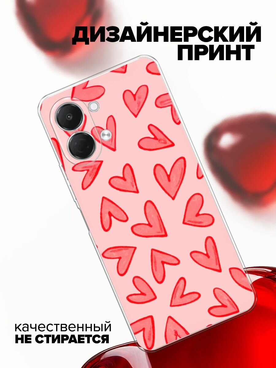 Чехол на Tecno Spark Go 3 / Текно Спарк Го 3 с принтом Меловые сердечки паттерн — фото 1
