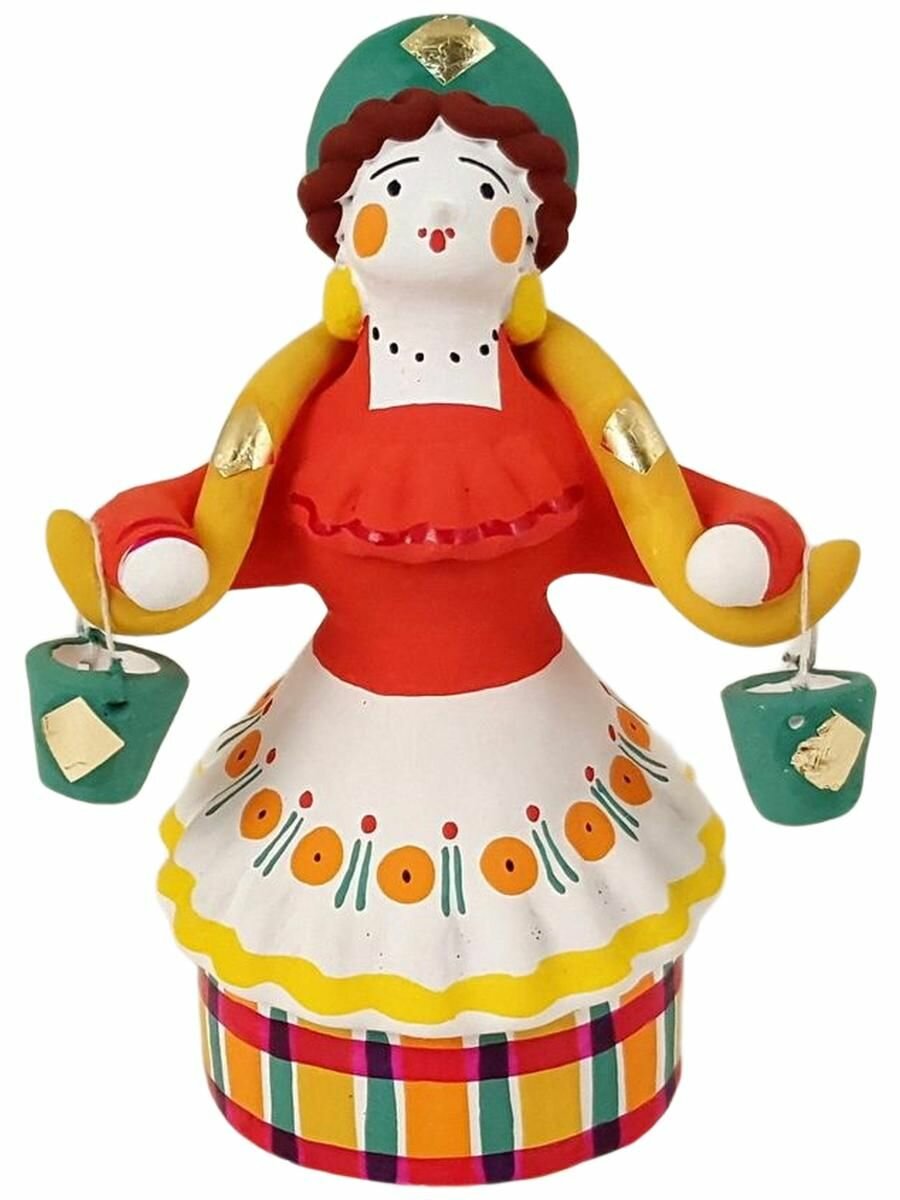 Барыня №1 водоноска(2)-1, Дымковская глиняная игрушка, ручная авторская работа.
