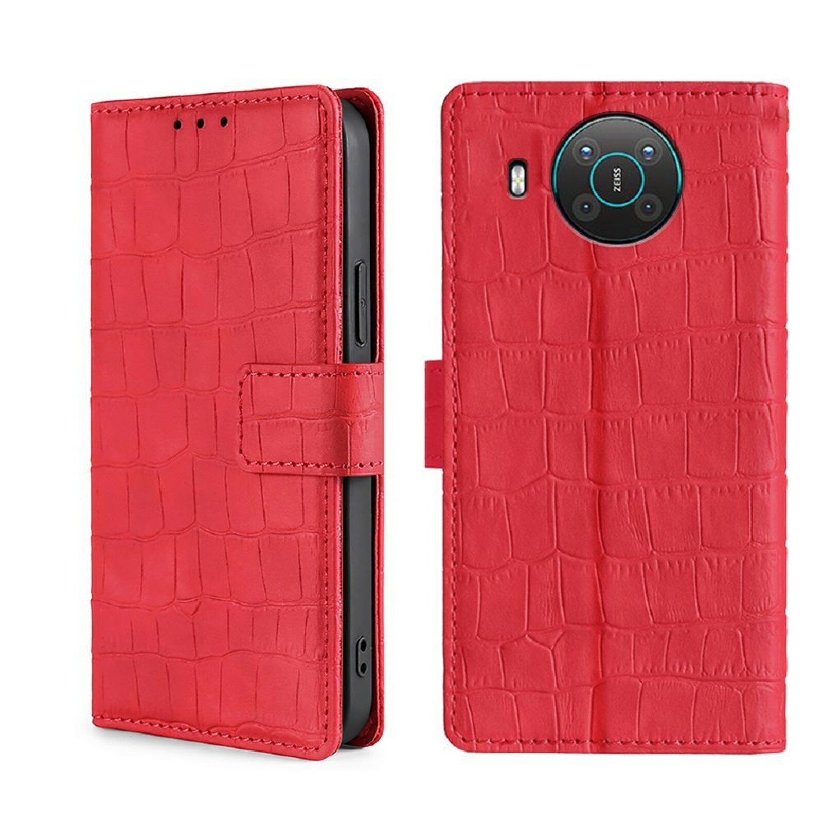 Чехол-книжка MyPads для Nokia X20 и X10 красный с крокодиловым узором из искусственной кожи