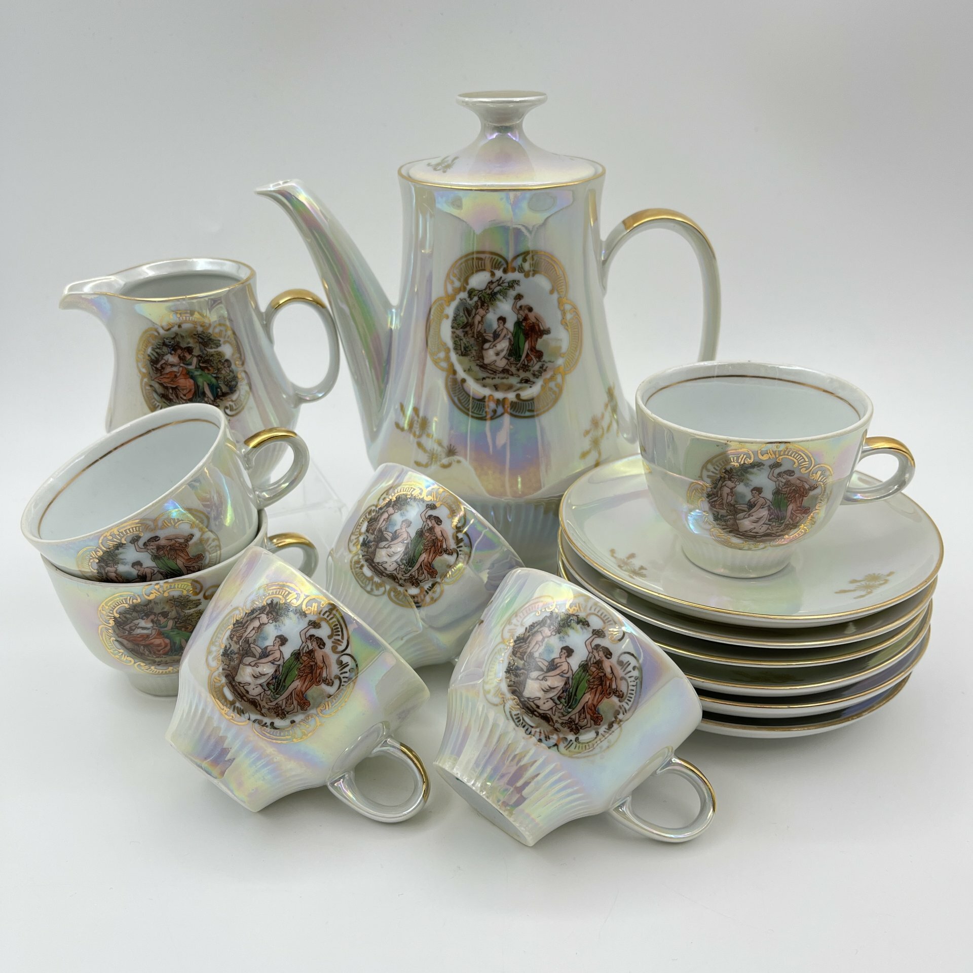 Сервиз кофейный на 6 персон "Мадонна" (15 предметов), фарфор, люстр, деколь