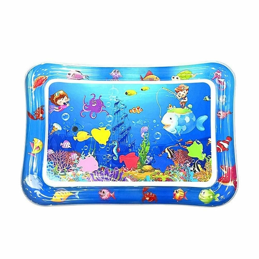 Детский развивающий водный акваковрик. Надувной коврик с рыбками для малышей
