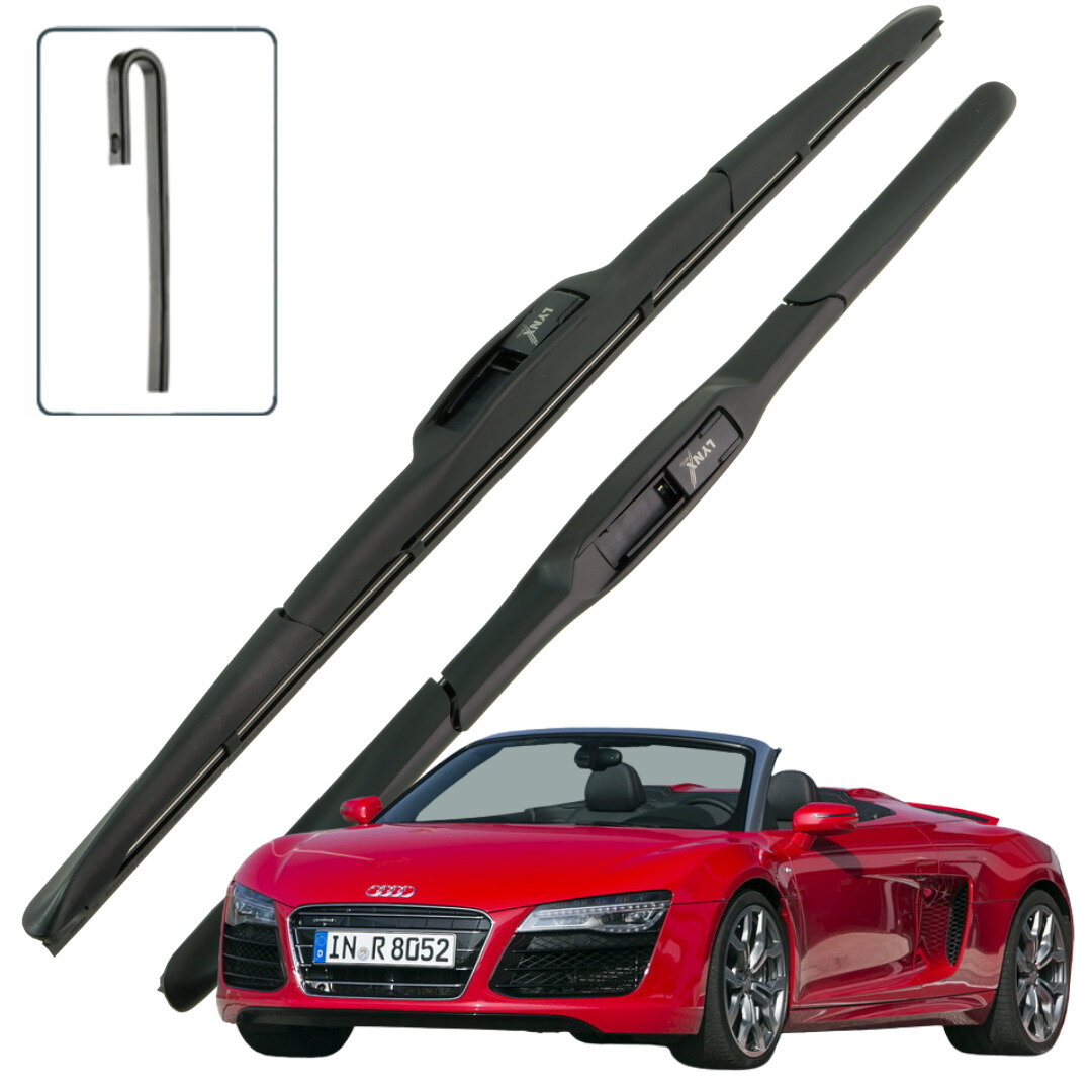 Дворники Audi R8 (1) 42 / ауди Р8 42 открытый кузов рест. 2012 / 2013 / 2014 / 2015 / 2016 Щетки стеклоочистителя гибридные ОЕМ для автомобиля LYNXauto к-т 2шт, 600мм-500м