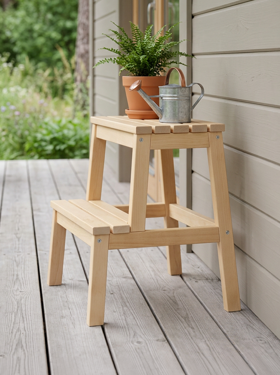 Лесенка-стремянка Мебелик для дома, кухни, 2 ступени, деревянная, цвет лак