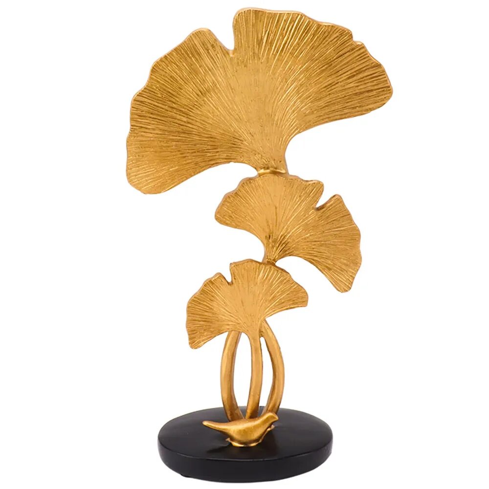 Элегантная композиция из трех листьев гинкго (золотая) золотистого цвета, декоративный элемент