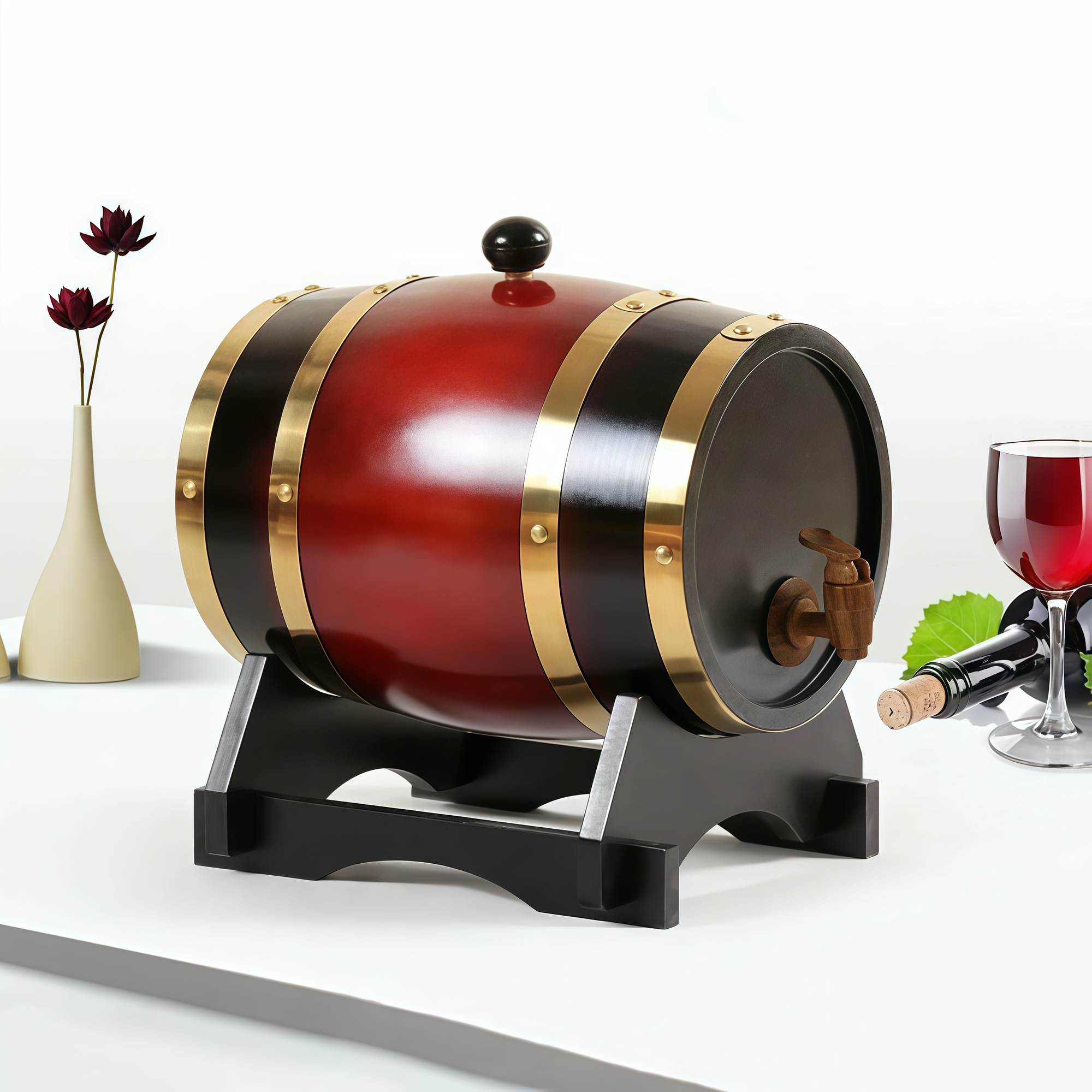 Бочка "Дубовая", для самогона, темно-красная, 20 литров, ручная работа