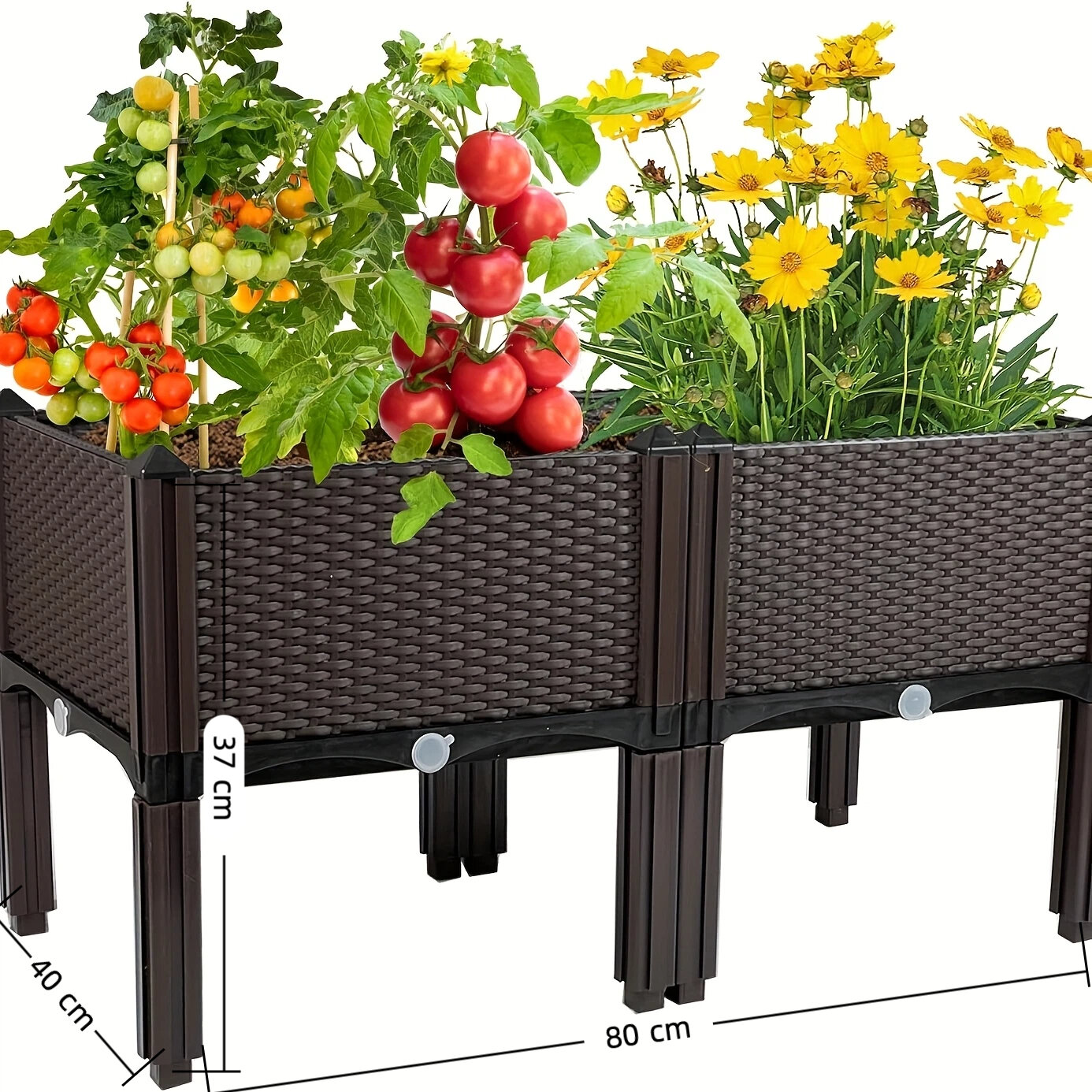 Высокая клумба 4в1 на ножках, черная плетеная, для цветов, овощей и трав, легкая и прочная