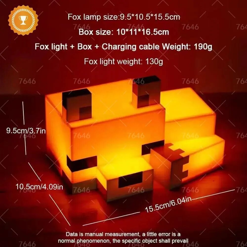 GM Ночник Лис Minecraft Fox Фигурка ночник Декор, Детский светодиодный светильник в форме лисы, для спальни