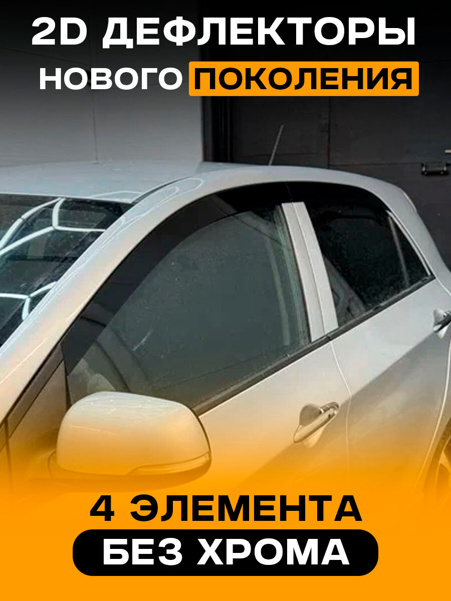 Дефлекторы на Kia Picanto 2 хэтчбек 5 дв. (Киа Пиканто 2) 2011-2017, 2D ветровики на окна автомобиля, черные