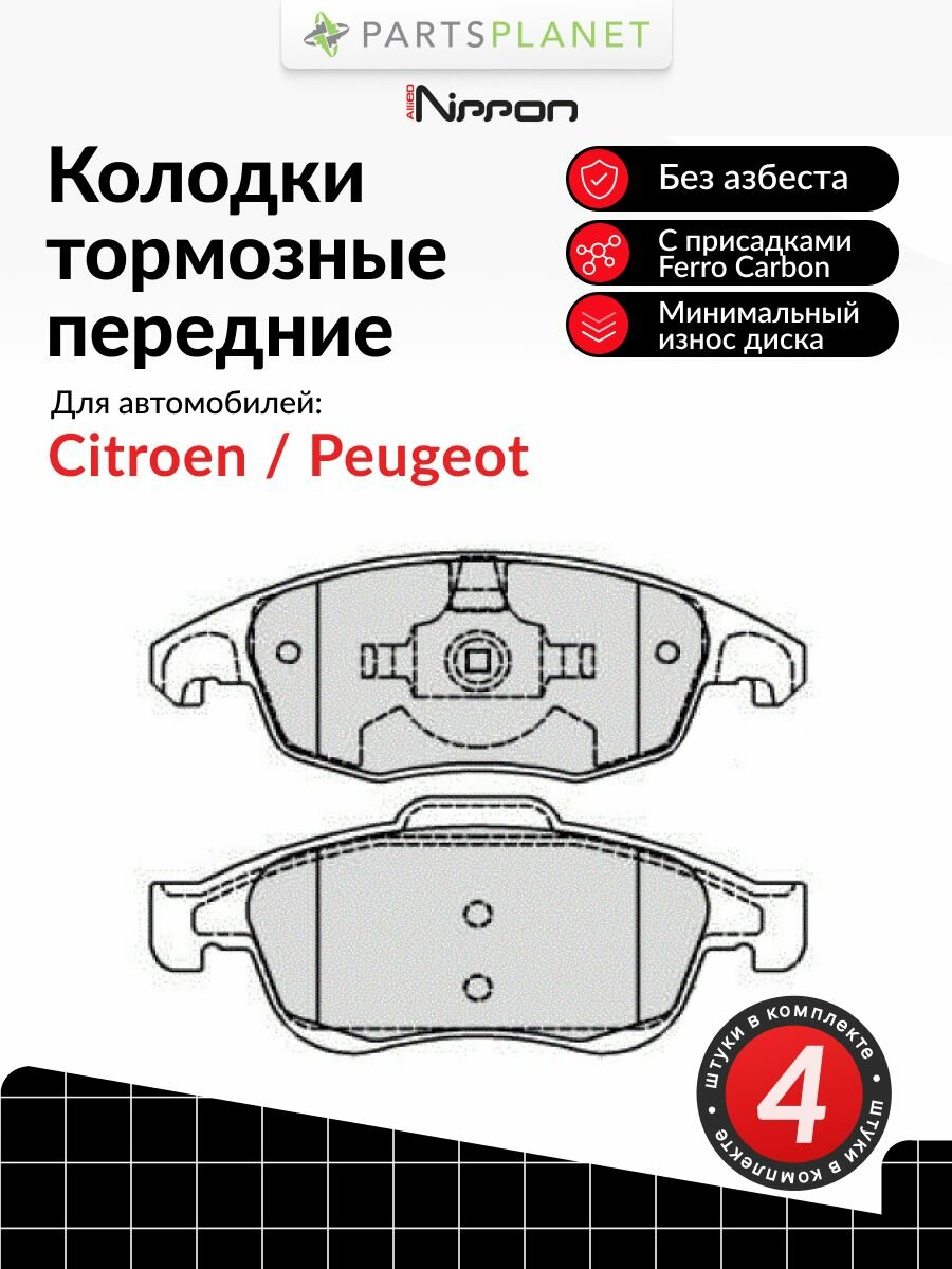 Тормозные колодки передние на Пежо 5008, Партнер, Ситроен Берлинго, C4