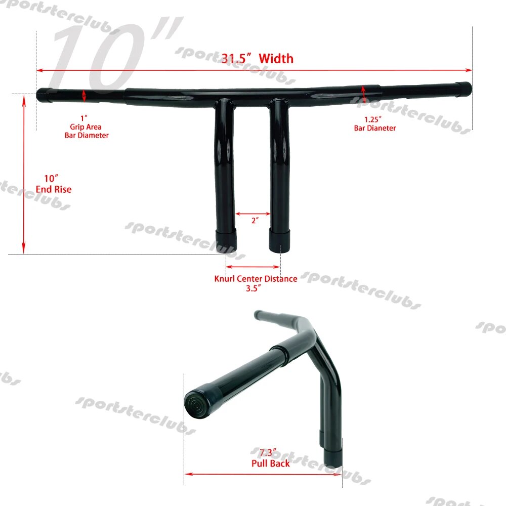 Черный T-Bar руль 10" подъем 31.5" ширина