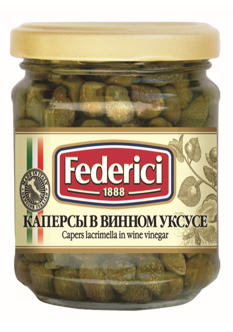 Каперсы Federici CAPERS LACRIMELLA в винном уксусе, целые, 210 г