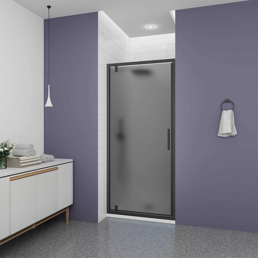 Душевая дверь в нишу Veconi Ottimo P30 B распашная, 90х190 см, стекло тонированное матовое, профиль черный матовый OP30B-90-12-C9