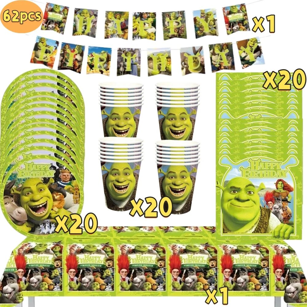 Набор посуды MINISO Монстр Шрек бумага Зеленый, 62pcs