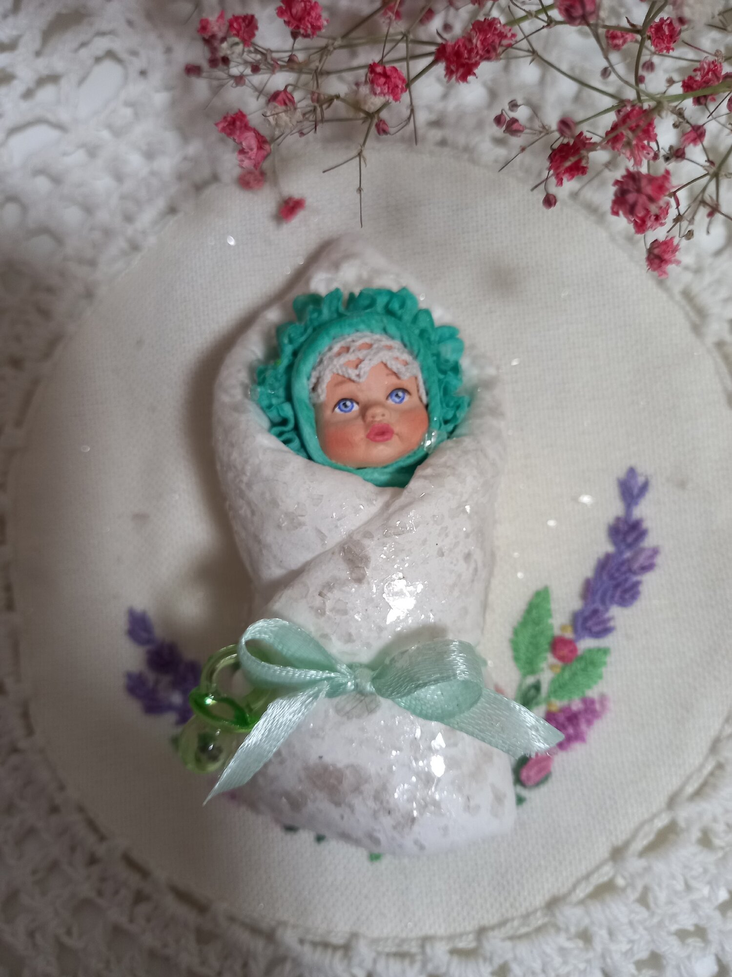 Ватная игрушка на елку "Малыш в одеяле". Пеленашка. Ручная работа