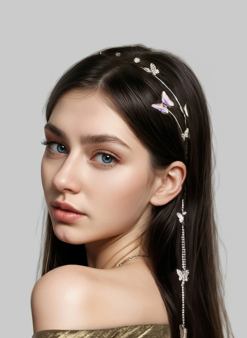 Ободок со стразами и бабочками для волос металлический ClickClack