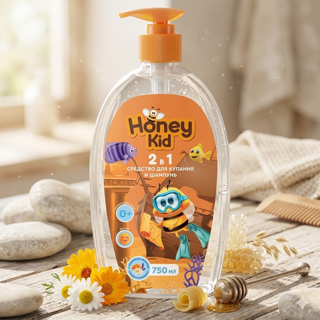 Honey Kid: Медовое облако детский шампунь и средство для купания 2в1, без слез 0+