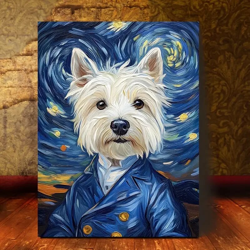 Живопись "Звездная ночь", Вест-хайленд, 30x45 см