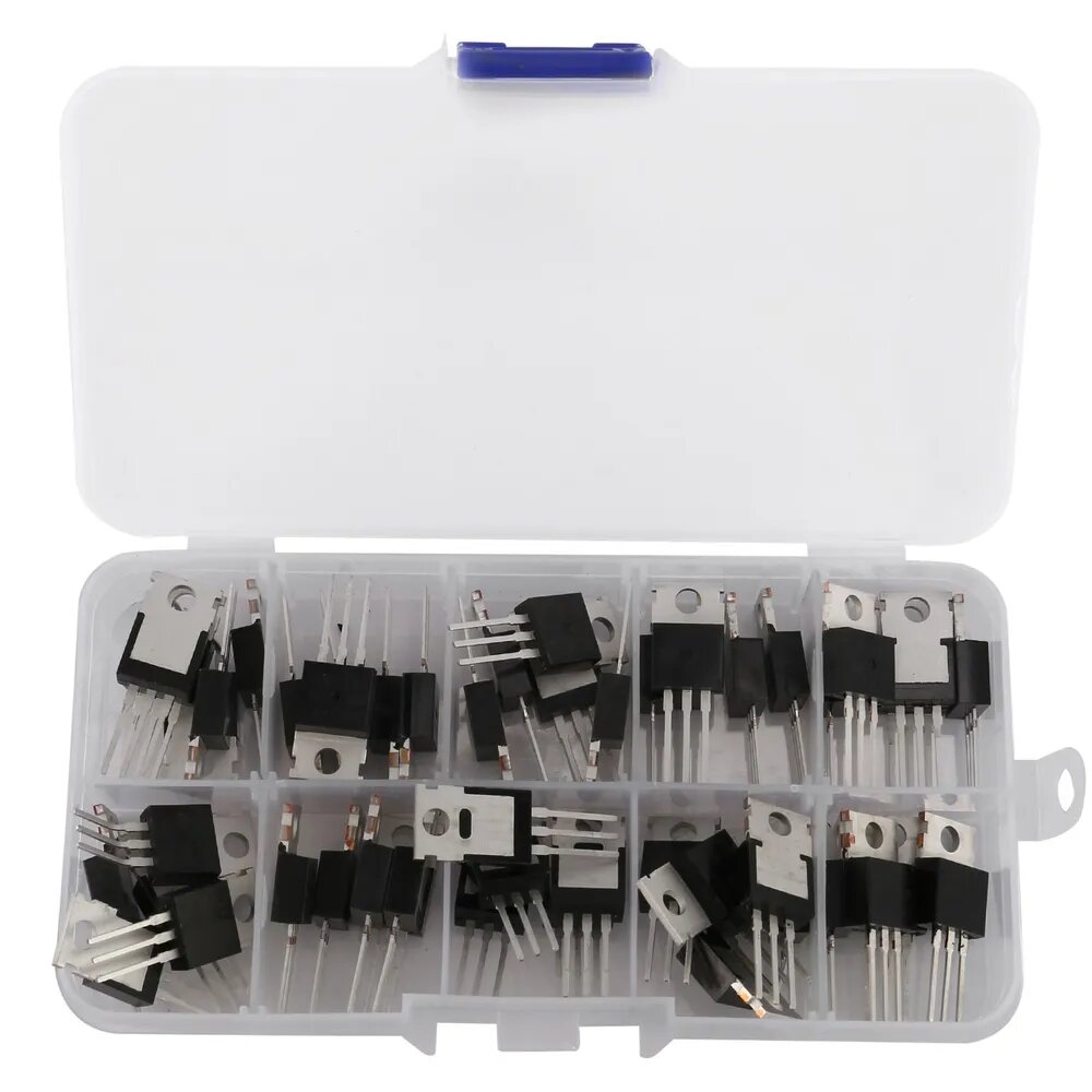 50 шт, 10 типов, набор MOSFET-транзисторов серии IRF, включая IRFZ44/510/520/53