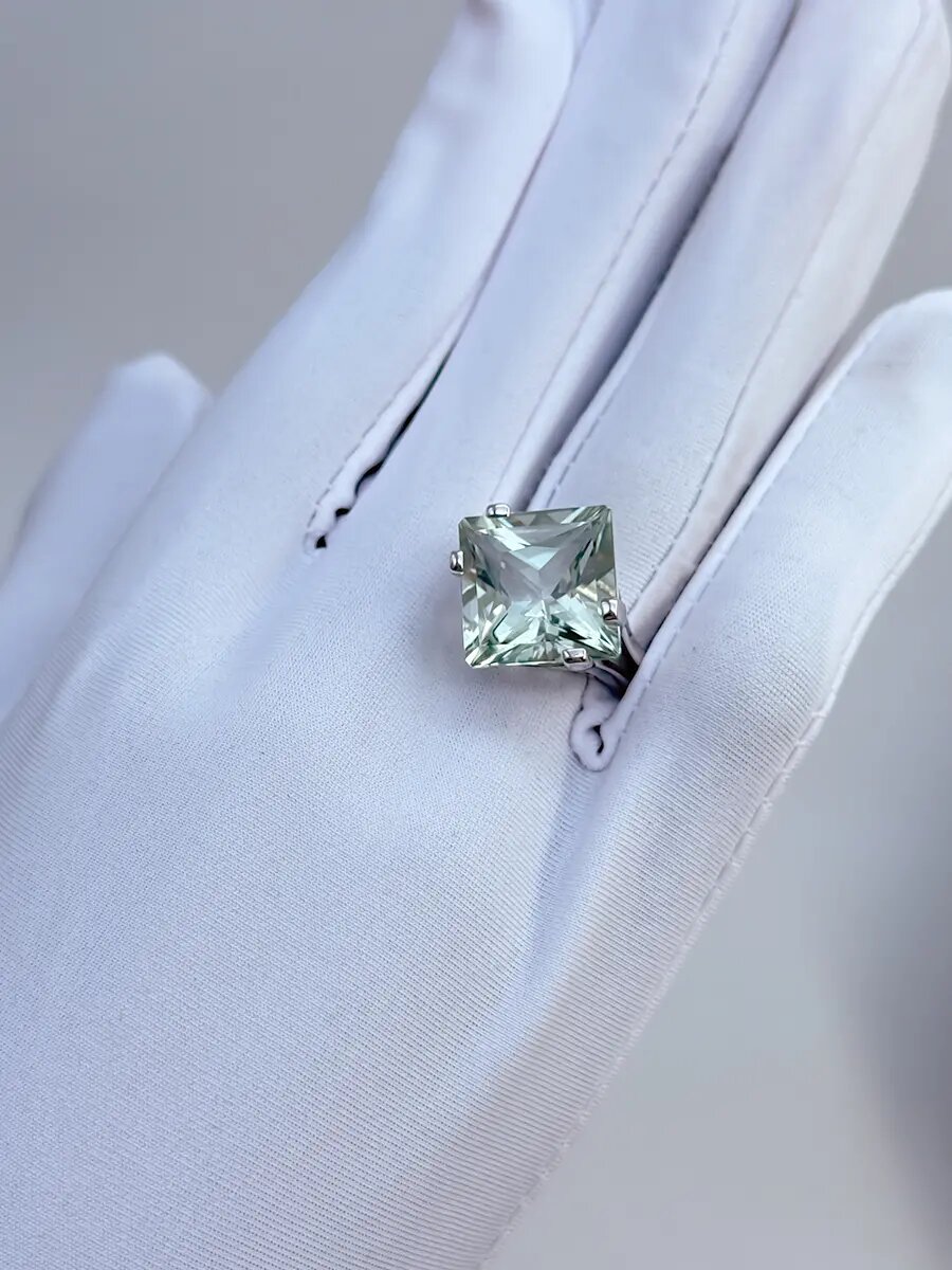 Кольцо, серебро, 925 проба, родирование, празиолит