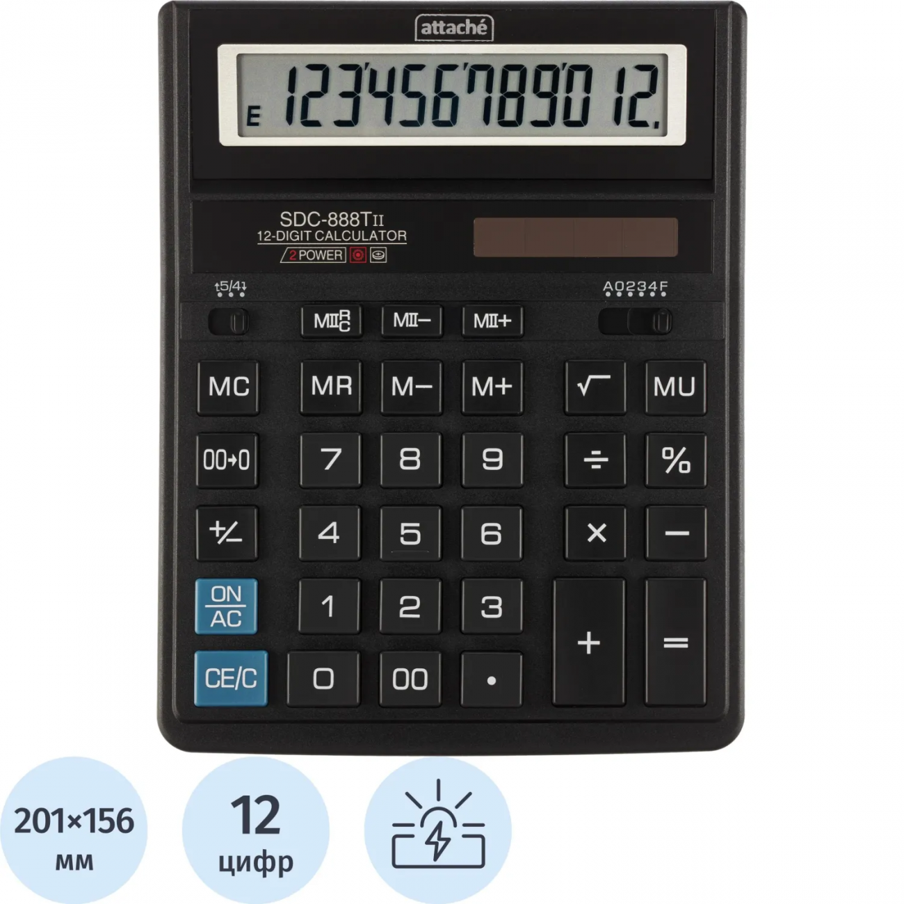 Калькулятор настольный Attache SDC-888TII 12-разрядный черный 201х156х34мм 2213941