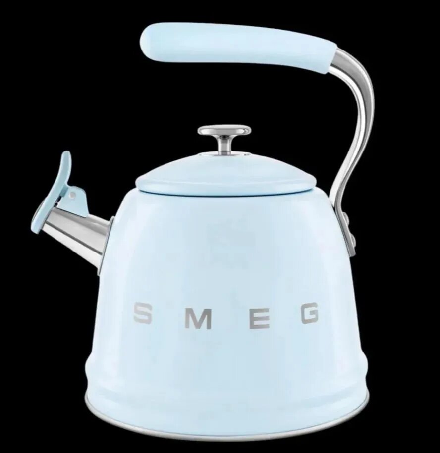 Чайник SMEG CKLW2001WH 2.3 л, небесно-голубой, из нержавеющей стали, со свистком