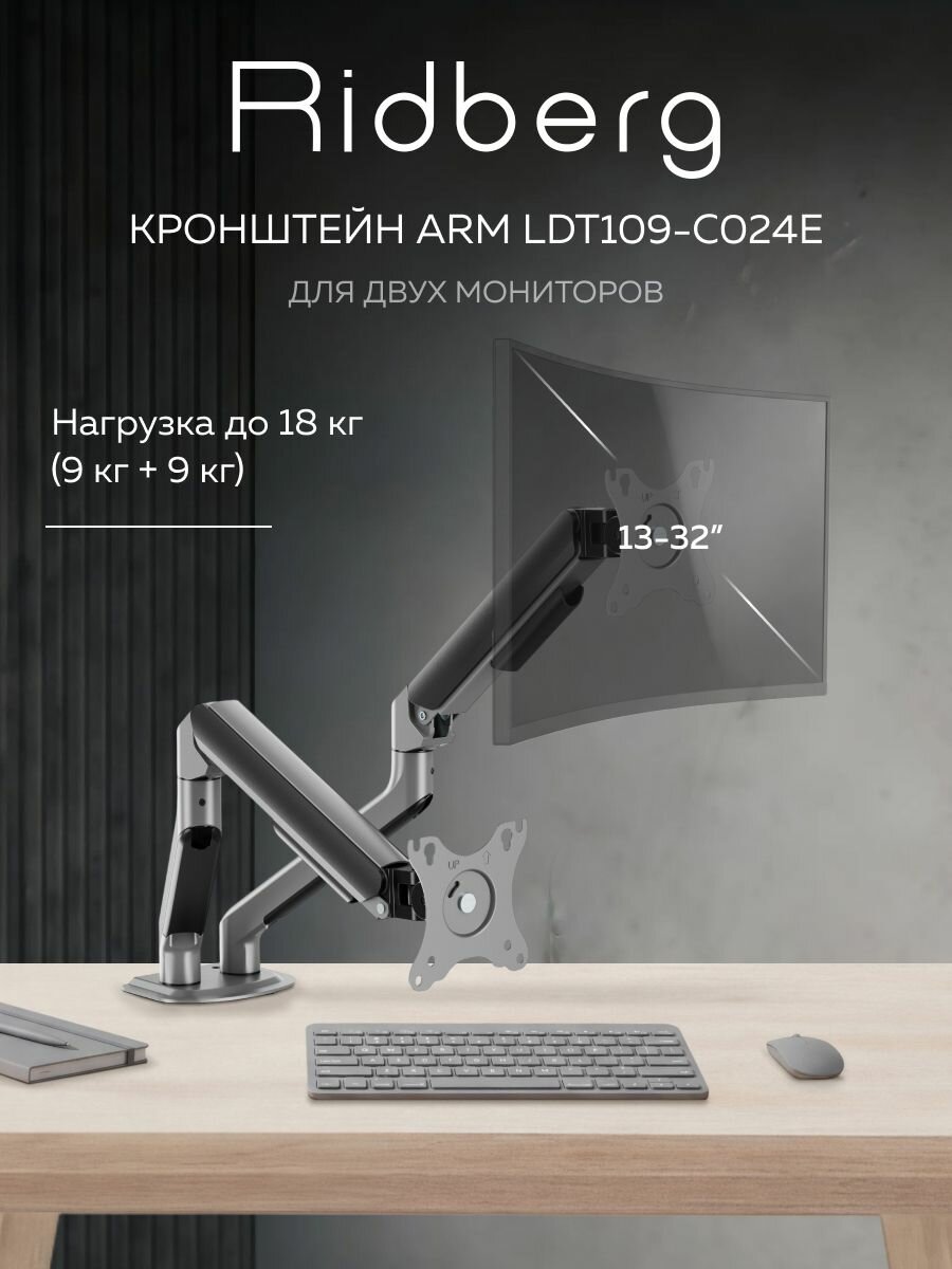 Кронштейн для монитора Ridberg Monitor Arm LDT109-C024E (Space Grey)