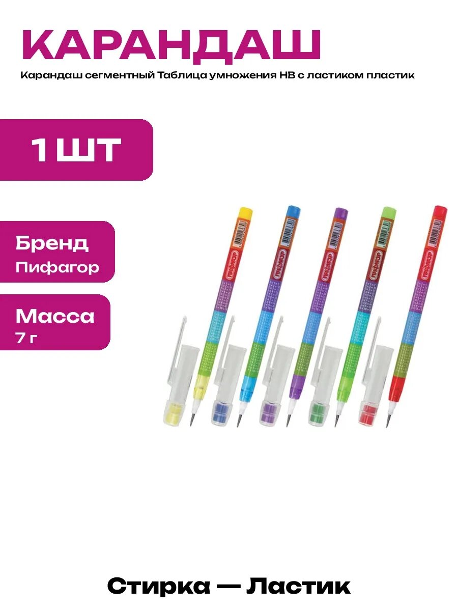 Карандаш сменные наконечники Таблица умножения HB с ластиком