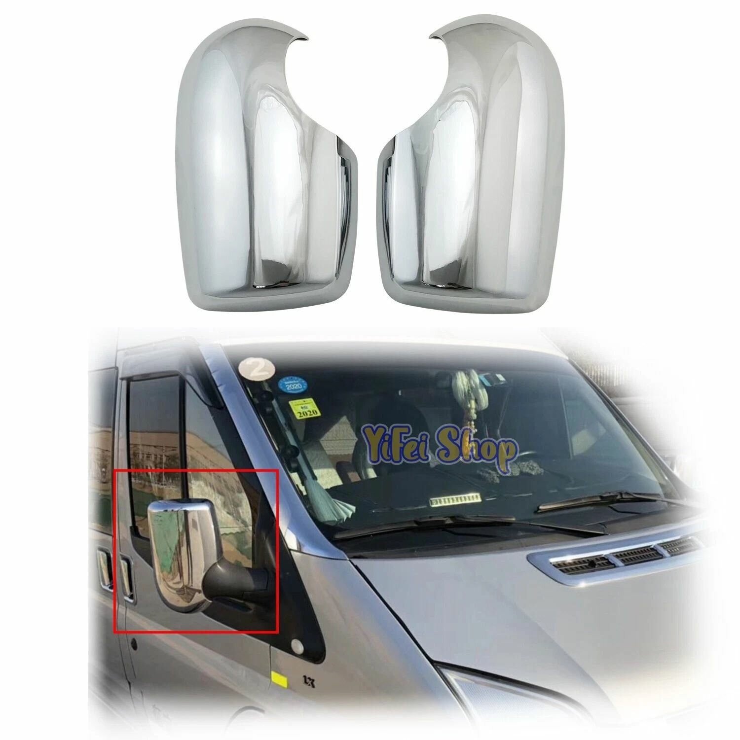 Хромированные накладки на зеркала заднего вида для Ford Transit MK6/MK7 2000-2013, 1 пара (ABS)