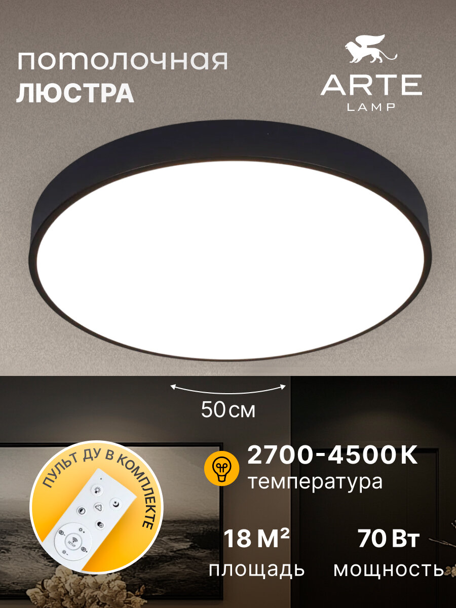 Потолочный светильник Arte Lamp ARENA A2672PL-1BK, LED, 70 Вт, Чёрный