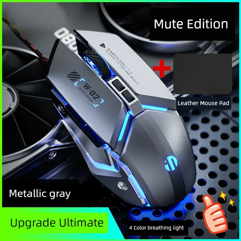 Серая проводная тихая игровая мышь с 4-цветной подсветкой RGB и кожаной мышкой для серии Lenovo Y7000P, улучшенная