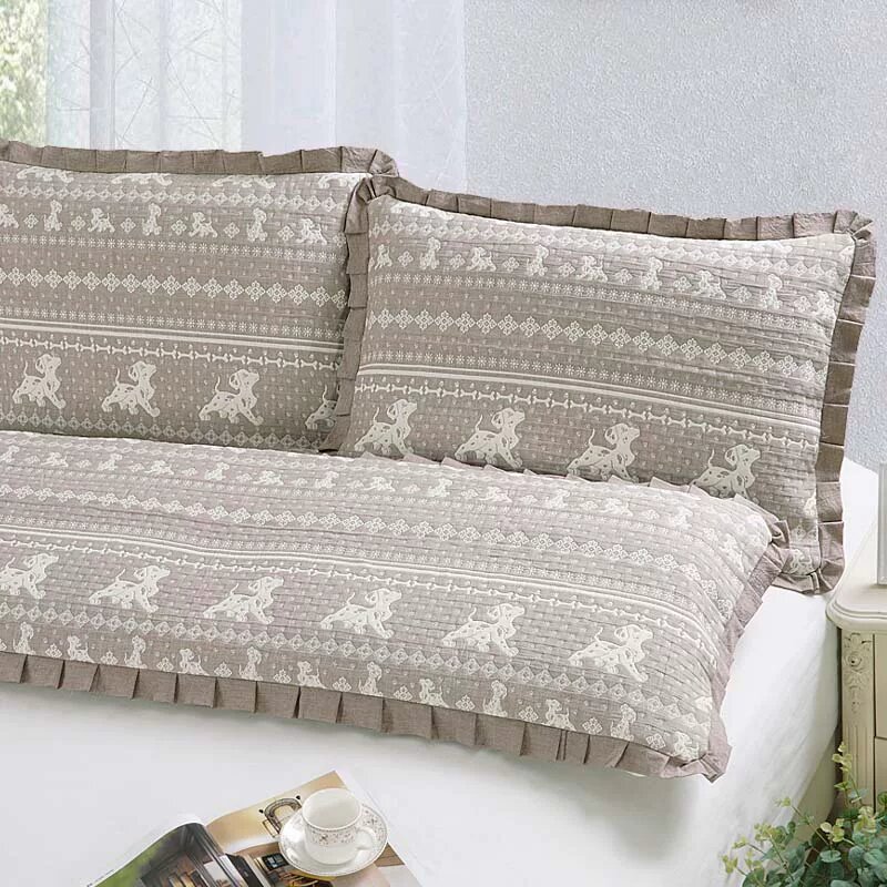 Подушка с изображением собаки и двойным кружевным краем, 48см x 120см, Зеленый